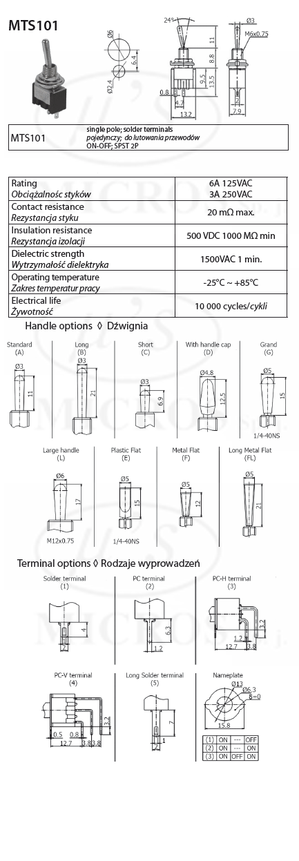MTS101; toggle switch; | Micros
